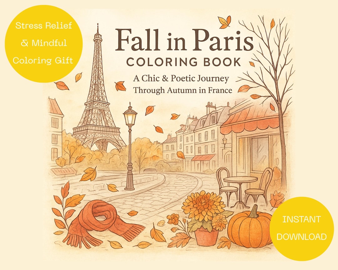 Fall in Paris Coloring Book, Romantic French Autumn Stress Relief ...