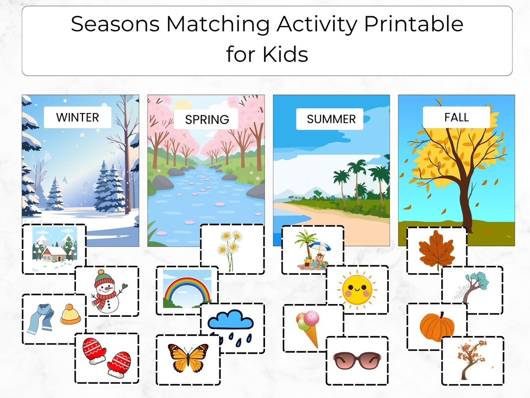 Seasons Matching Activity Printable for Kids, Preschool Learning ...