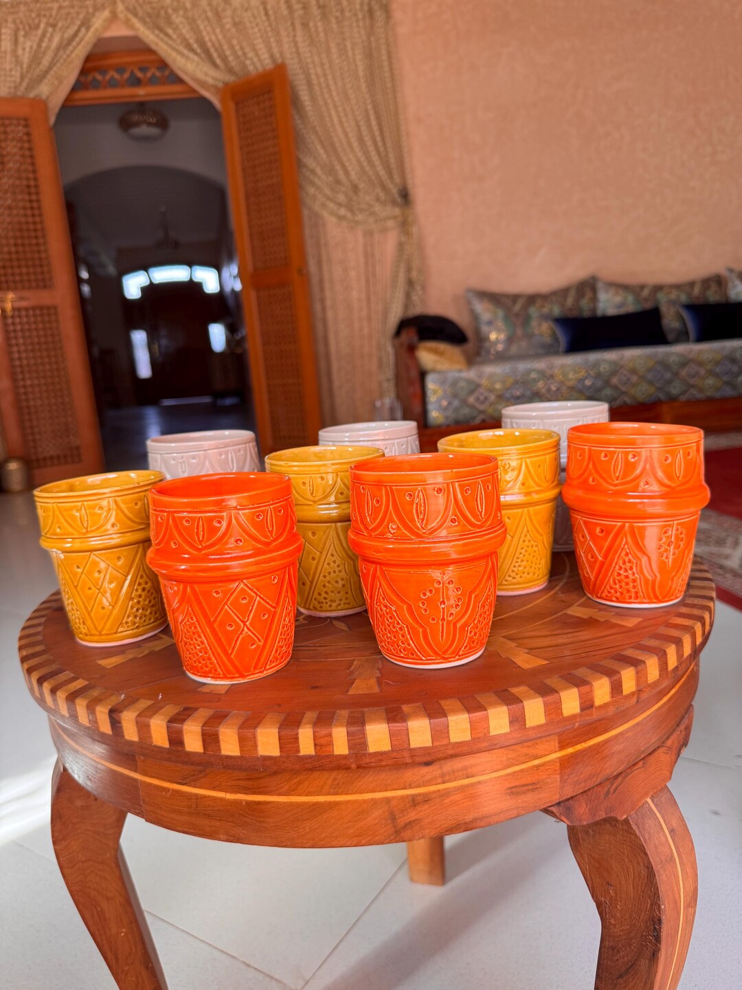 Handmade Moroccan Ceramic Mugs – Set of , Colorful Espresso Cups - Etsy
