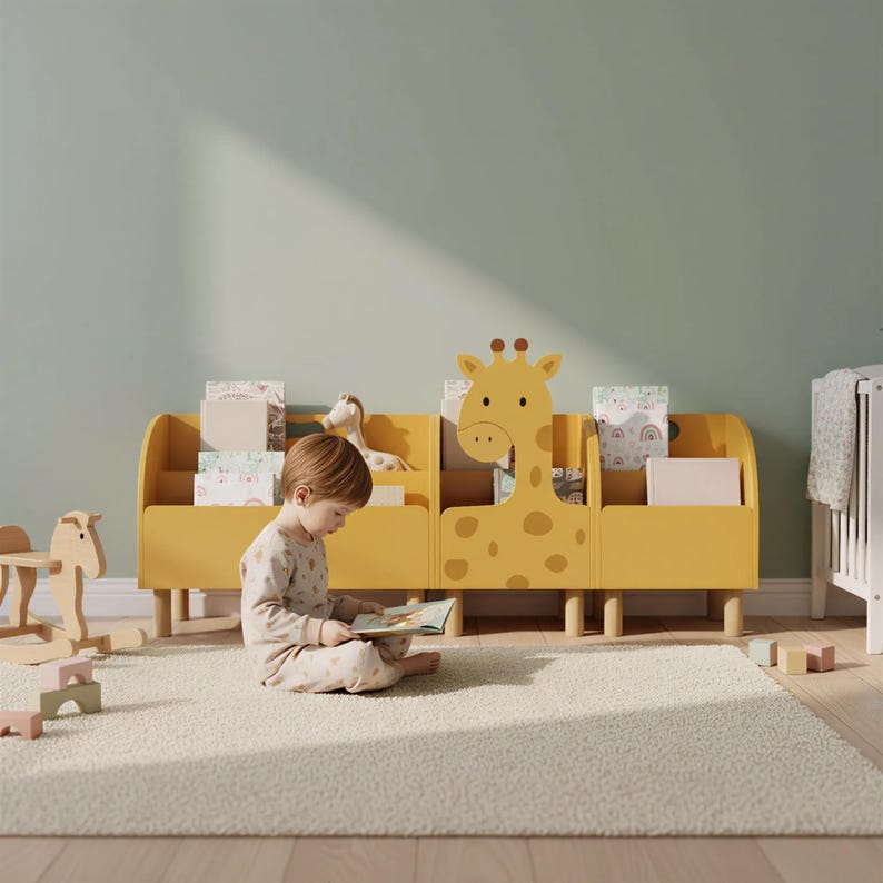 Montessori Giraffe Bookshelf – Yellow MDF Kids Bookcase. - Etsy
