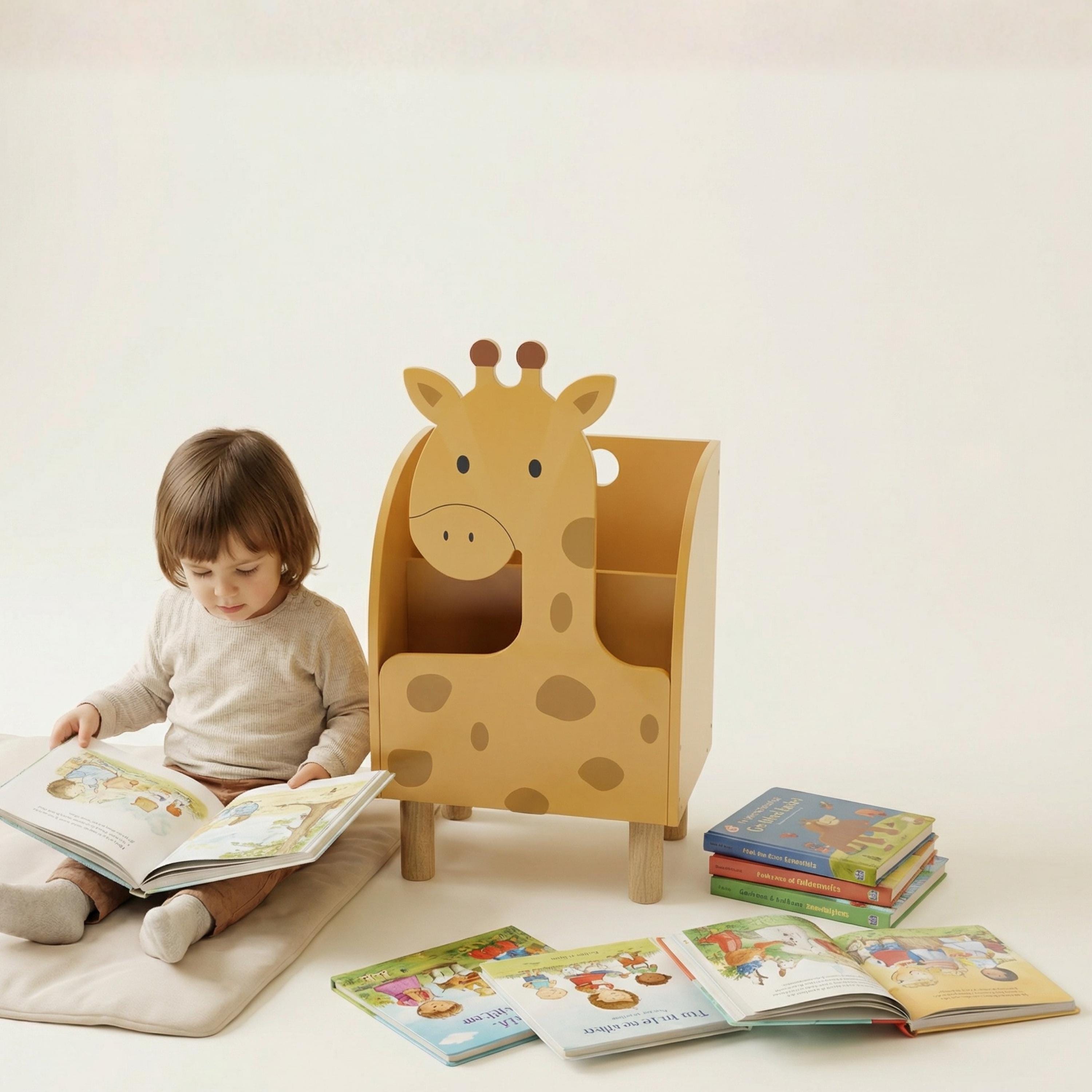 Montessori Giraffe Bookshelf – Yellow MDF Kids Bookcase. - Etsy