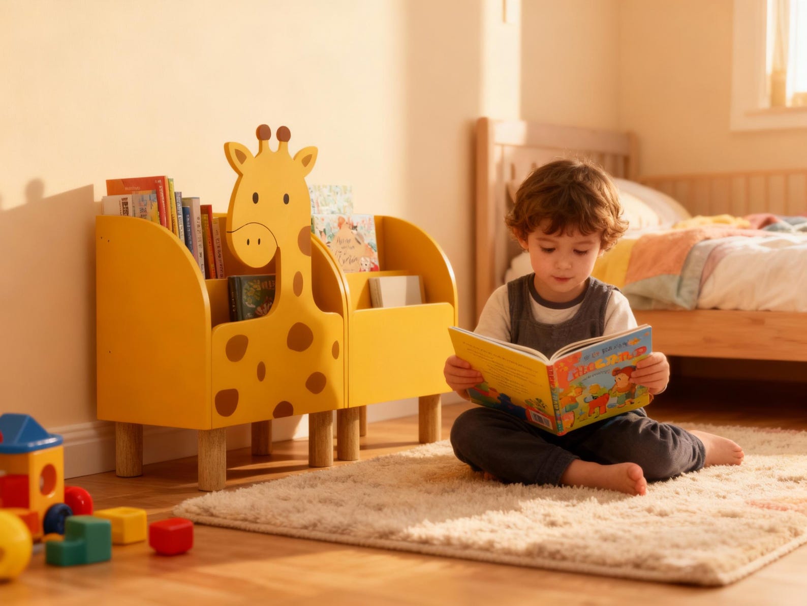 Montessori Giraffe Bookshelf – Yellow MDF Kids Bookcase. - Etsy