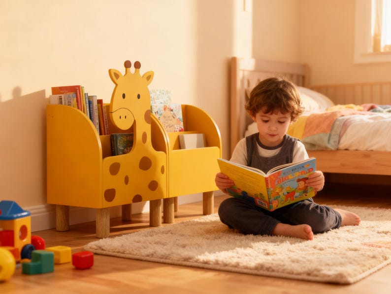 Montessori Giraffe Bookshelf – Yellow MDF Kids Bookcase. - Etsy