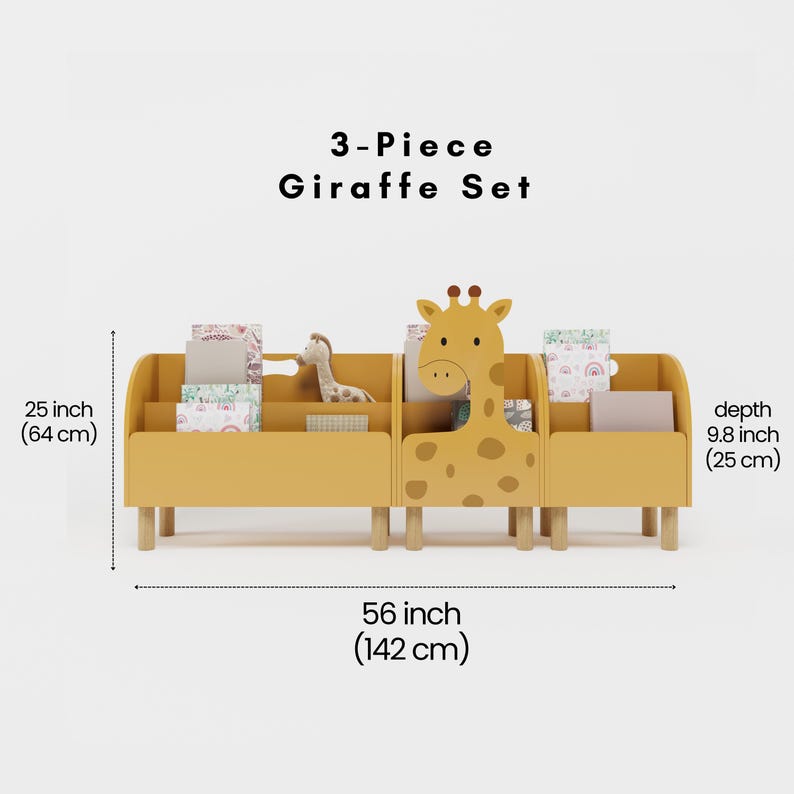Montessori Giraffe Bookshelf – Yellow MDF Kids Bookcase. - Etsy