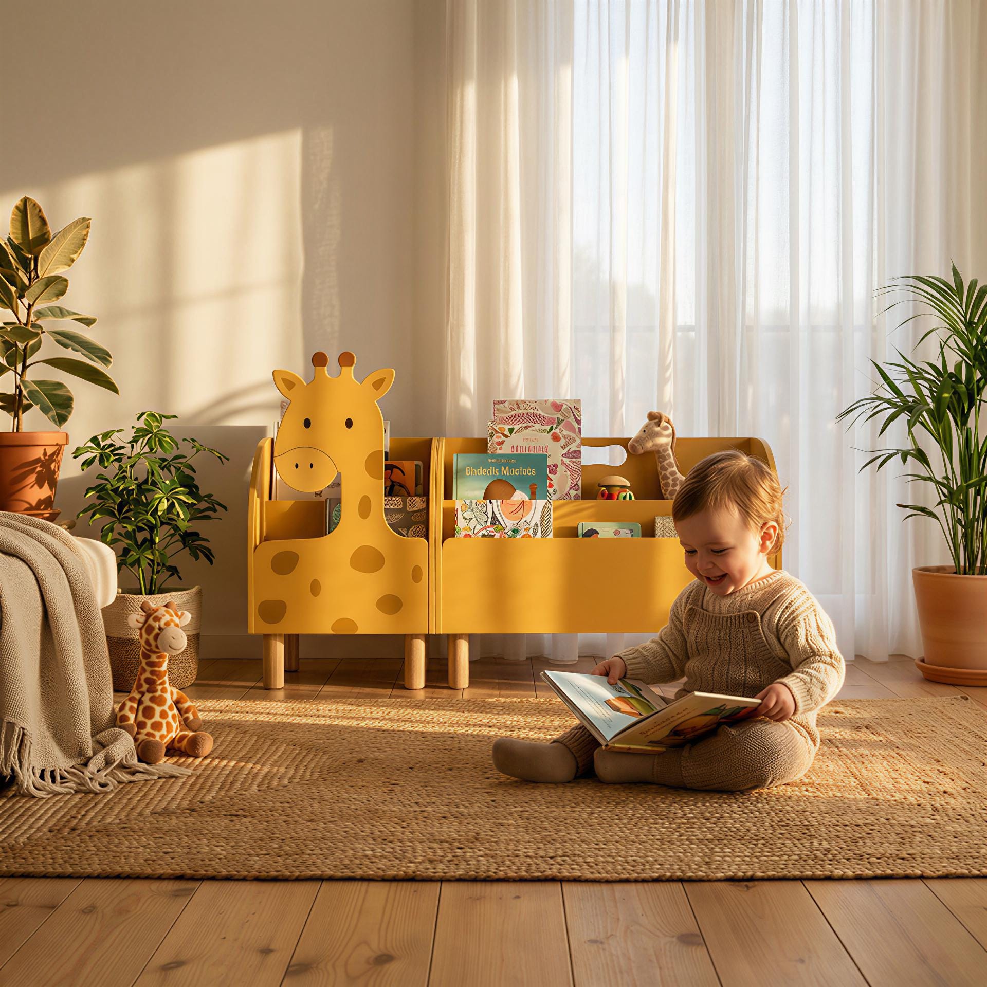Montessori Giraffe Bookshelf – Yellow MDF Kids Bookcase. - Etsy