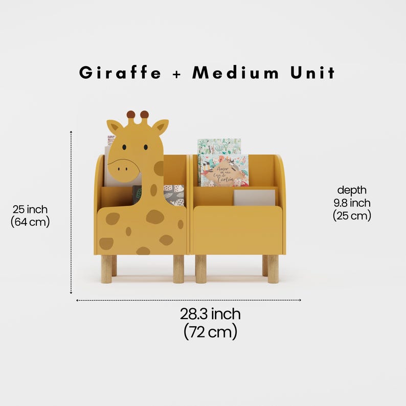 Montessori Giraffe Bookshelf – MDF Kids Bookcase – Kids Storage ...