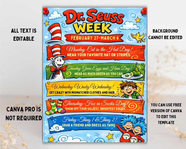 Editable Dr. Seuss Template | School Reading Flyer | Printable ...