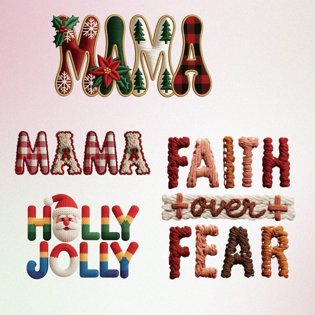 Crochet Christmas Text PNG Bundle | Cozy Knit Words | Mama | Faith Over ...