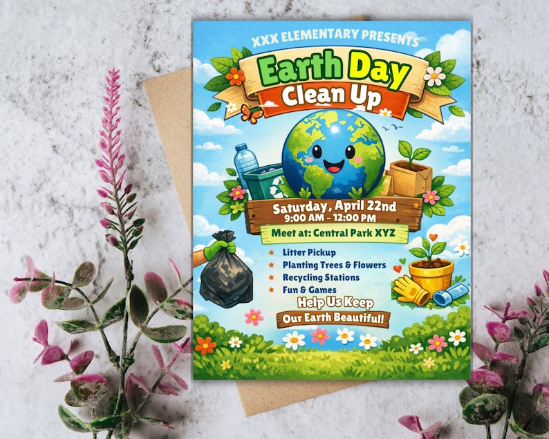 Earth Day Clean up Flyer Template | School Cleanup Flyer | PTA Event ...