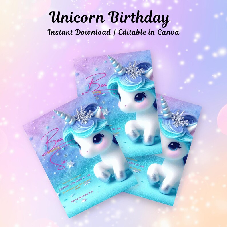 Editable Unicorn Birthday Invitation | Magical Canva Template | Girl ...