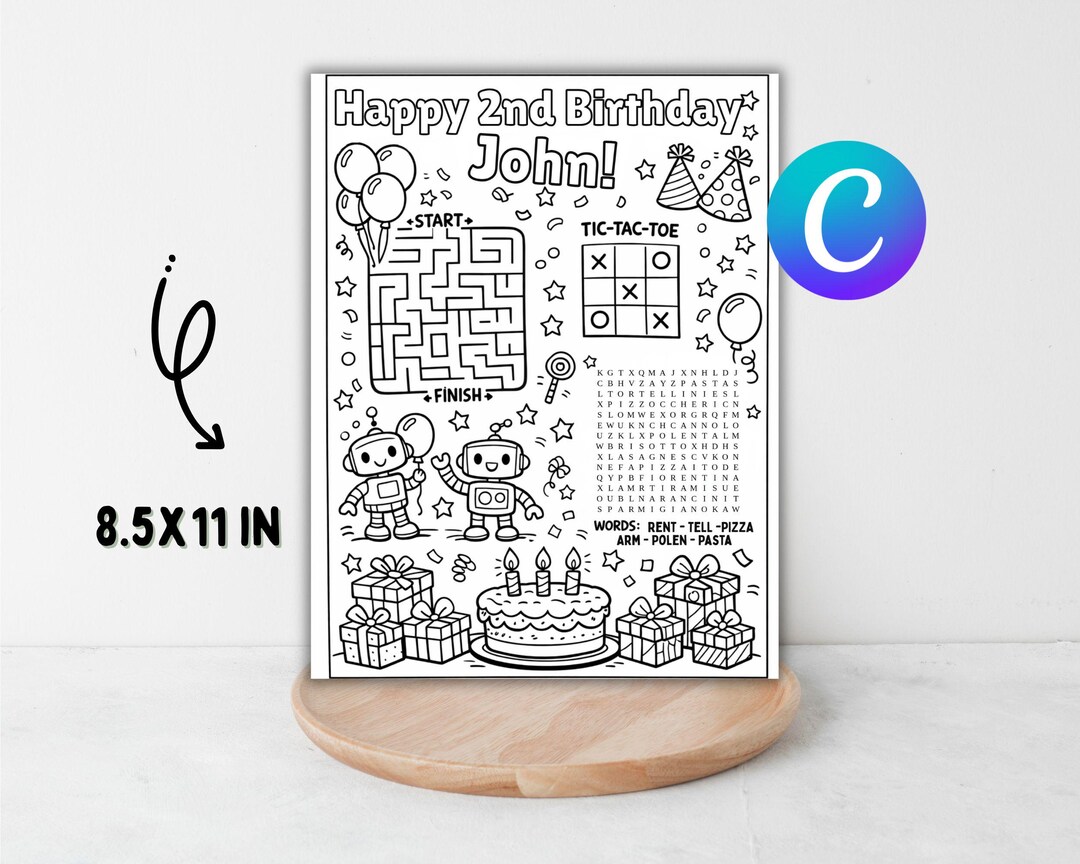 Birthday Coloring Placemat for Kids, Personalized Kids Activity ...