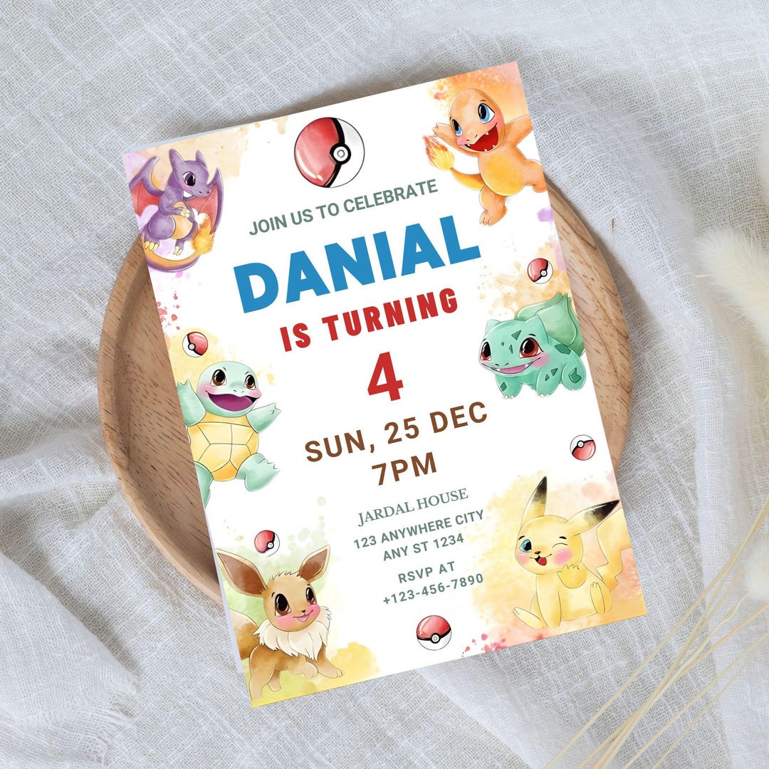 Editable Pokemon Invitation, Pokemon Birthday Invitation, Printable ...