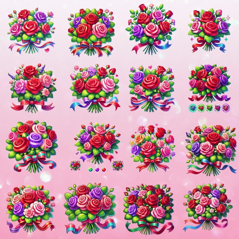 27 Valentine Flower PNG Bundle | Romantic Rose Bouquet Clipart | Floral ...