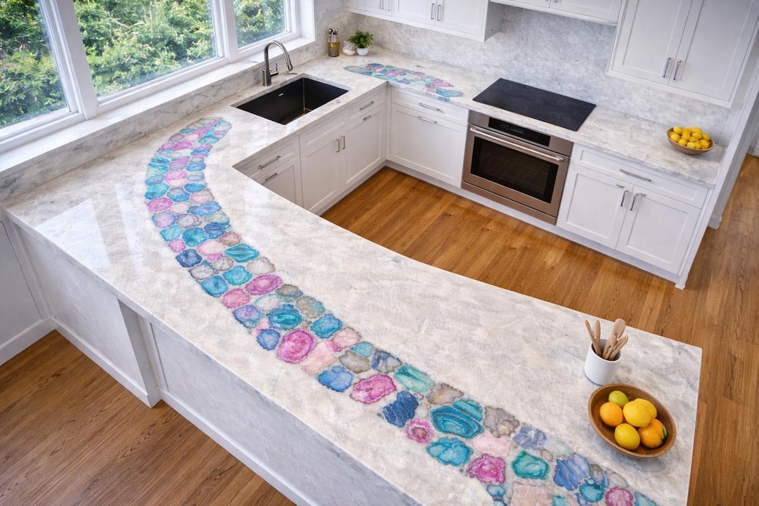 Handcrafted Agate Kitchen Countertop - Luxury Gemstone Slab, Custom ...