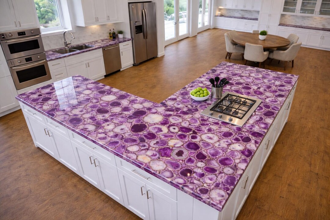Handmade Purple Agate Kitchen Countertop – Polished Luxury Island Top ...
