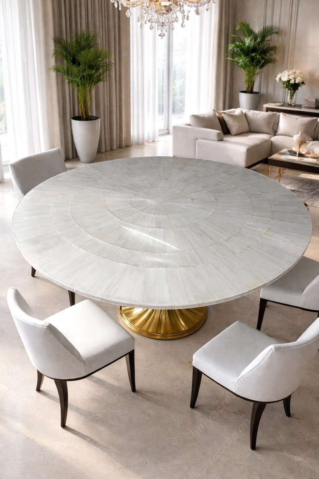 Selenite Stone Dining & Coffee Table, Large Round Luxury Handmade Table ...