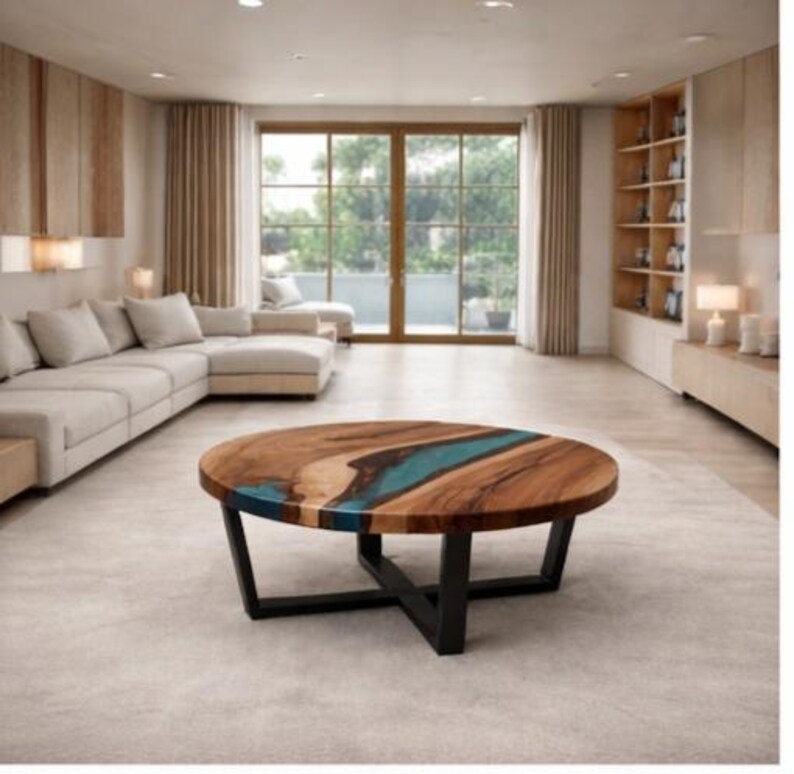 Handmade Walnut Coffee Table, Ocean Blue Epoxy Resin River Table - Etsy