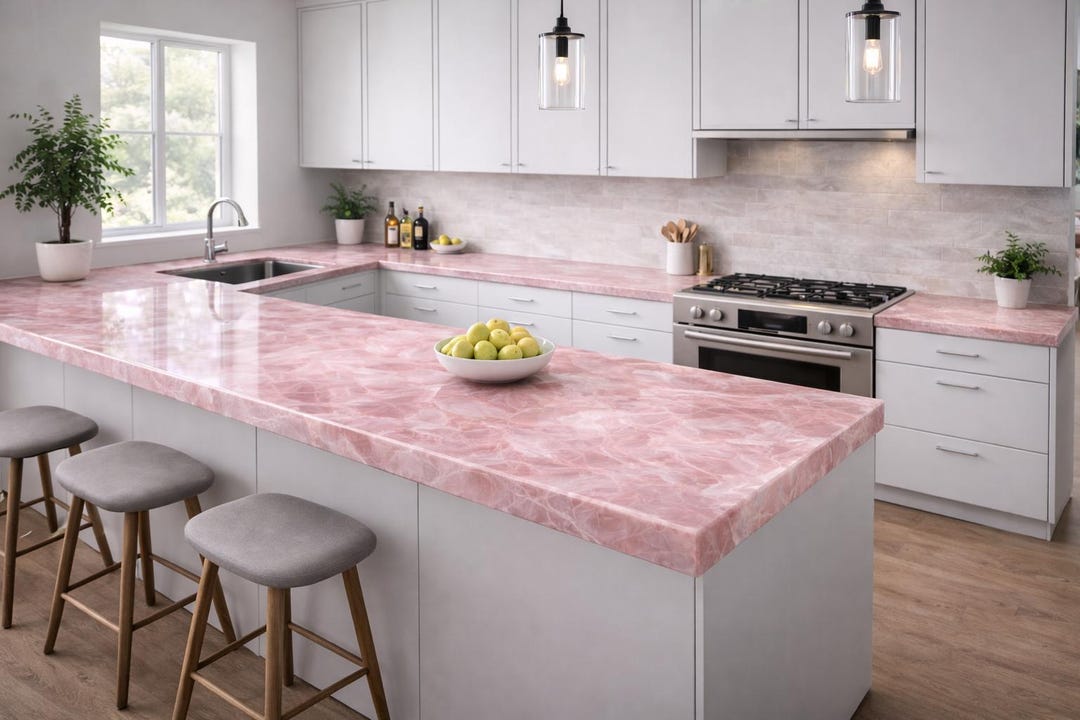 Rose Quartz Kitchen Countertop Slab – Polished Natural Stone Island - Etsy