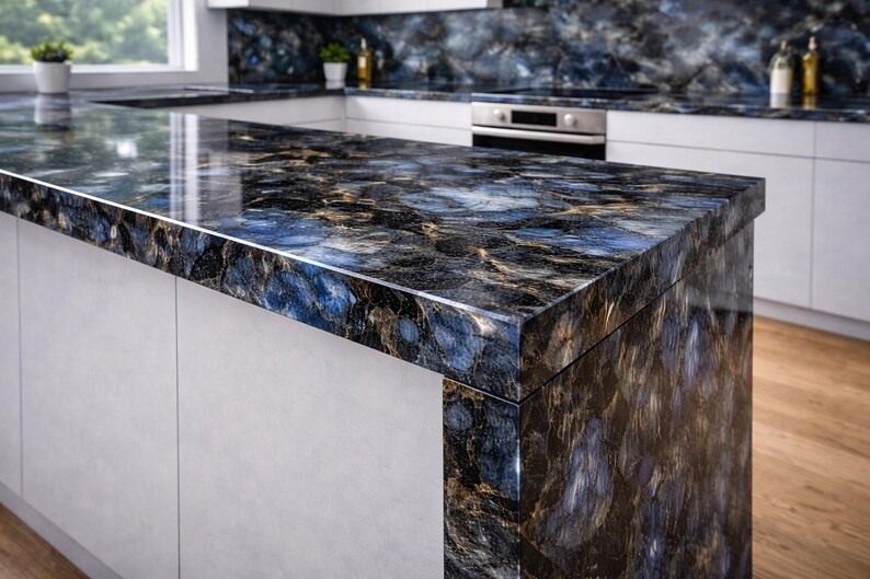 Bespoke Labradorite Kitchen Countertop – Polished Natural Stone Slab - Etsy