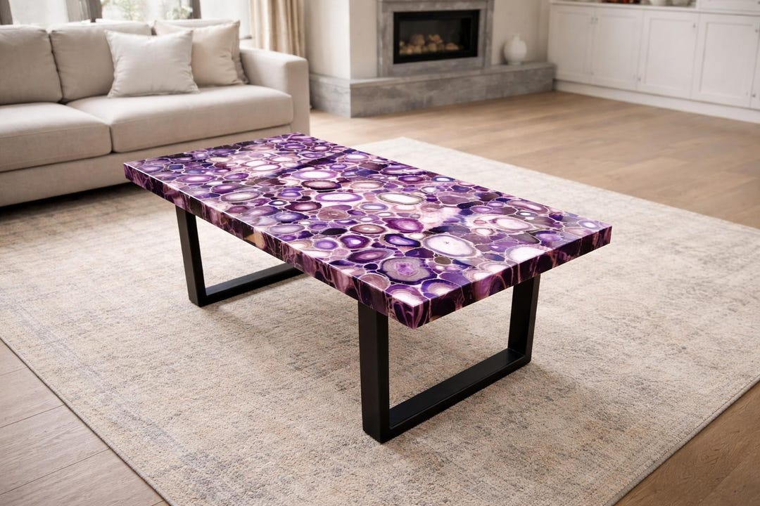 Violet Agate Stone Coffee Table | Natural Gemstone Luxury Furniture - Etsy