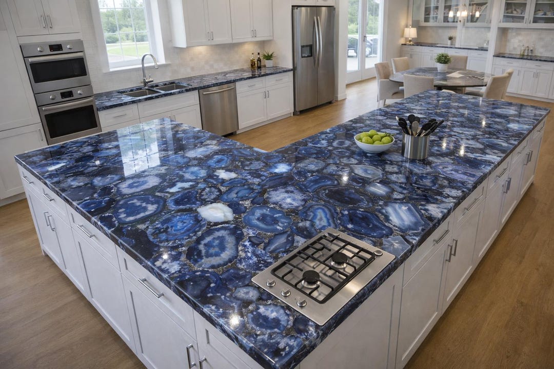 Blue Agate Kitchen Countertop – Polished Gemstone Island Slab - Etsy