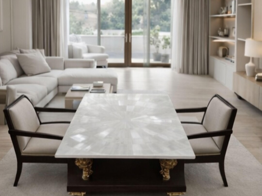 Handcrafted Rectangular Selenite Stone Table, Modern Luxury Dining ...