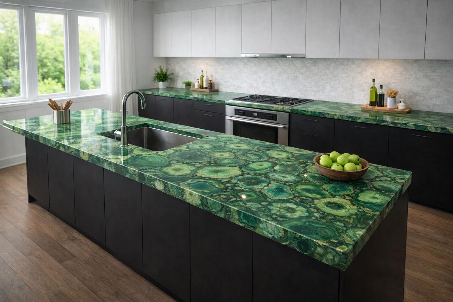 Green Agate Kitchen Countertop – Polished Gemstone Slab, Custom Luxury ...