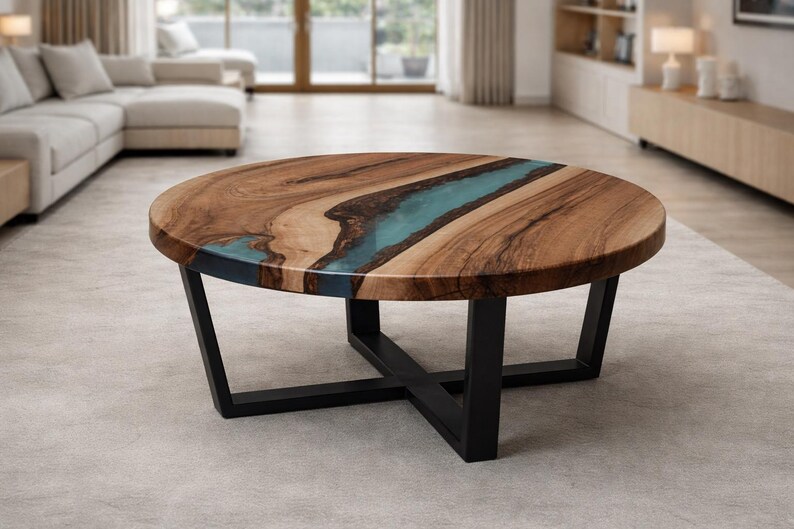 Handmade Walnut Coffee Table, Ocean Blue Epoxy Resin River Table - Etsy