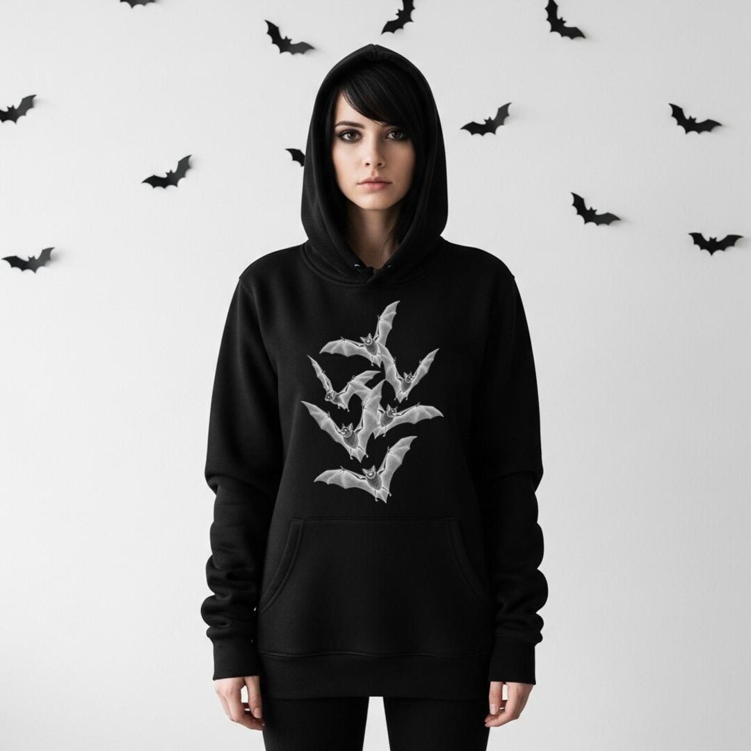 Y2K Gothic Bats Hoodie | Monochrome Alt Streetwear | Vintage ...