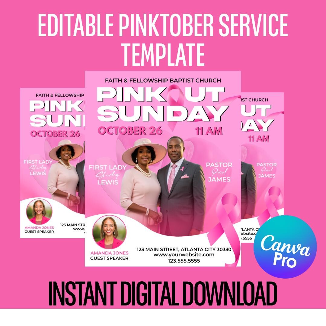 Pink Out Sunday Flyer Template: Breast Cancer Awareness (editable Canva ...