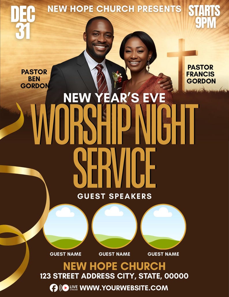 Editable Church Watch Night Service Flyer – Canva Template | Instant ...