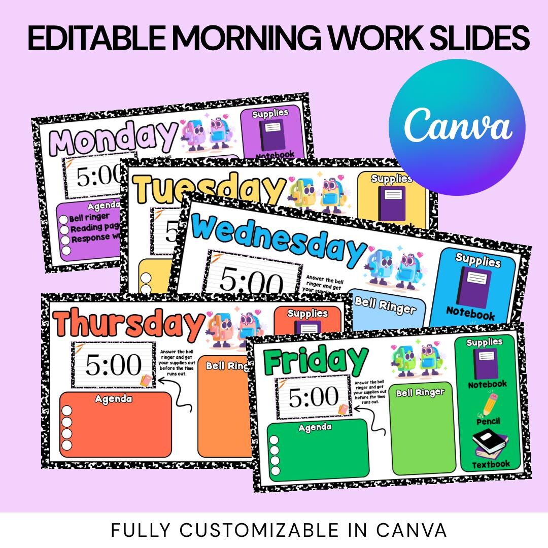 Editable Morning Work Slides: Canva Template (digital Download) - Etsy