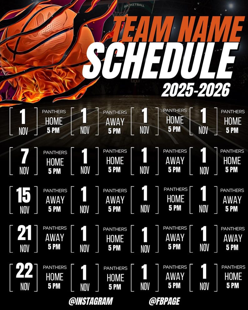 Editable Basketball Schedule Template | Canva Pro | Instant Digital ...