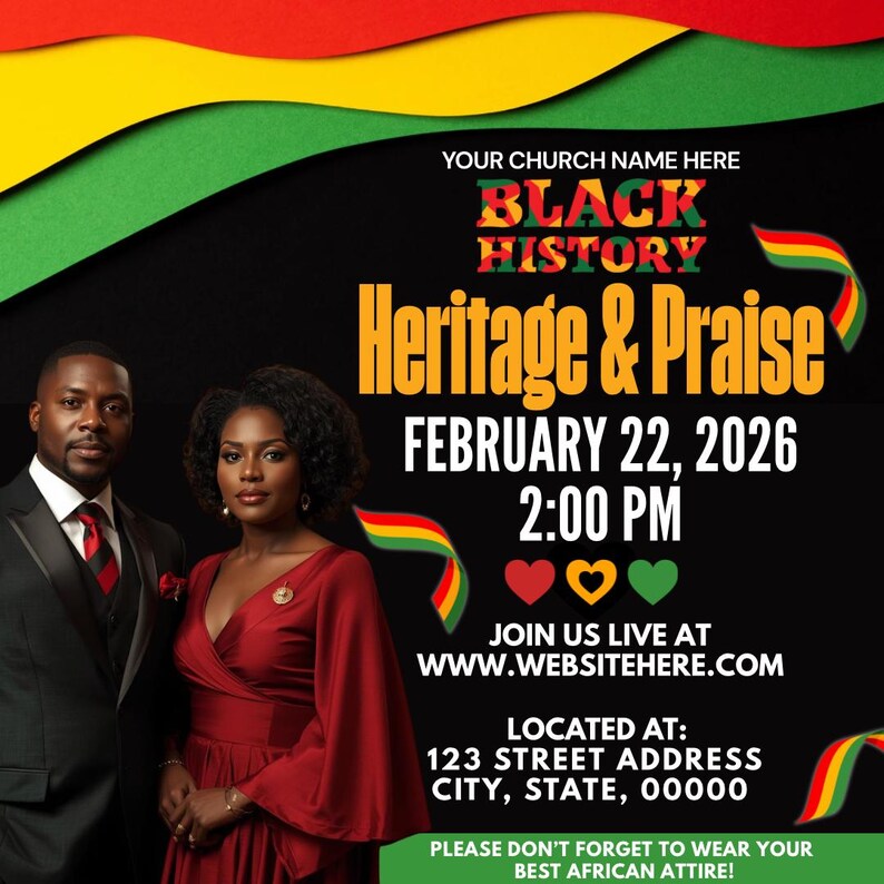 Black History Month Church Flyer | Heritage & Praise | Editable Canva ...