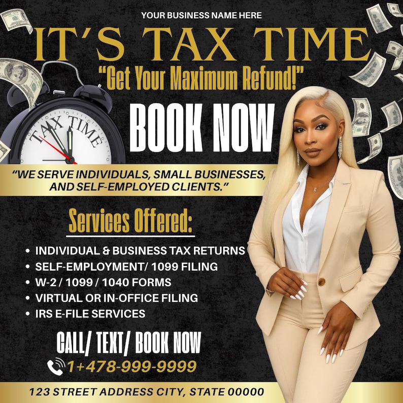Tax Season Flyer Template: Black and Gold Canva Design (editable) - Etsy
