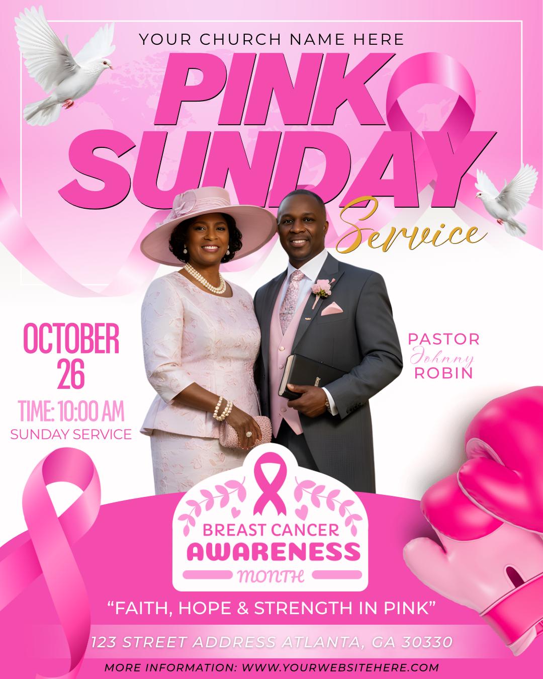 Pink Sunday Church Flyer Template | Breast Cancer Awareness Sunday ...