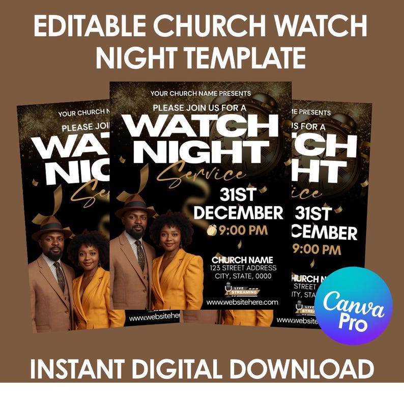 Editable Church Watch Night Service Flyer – Canva Template | Instant ...