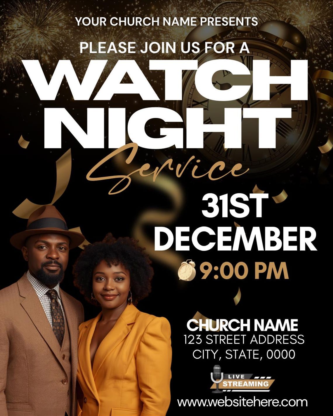 Editable Church Watch Night Service Flyer – Canva Template | Instant ...