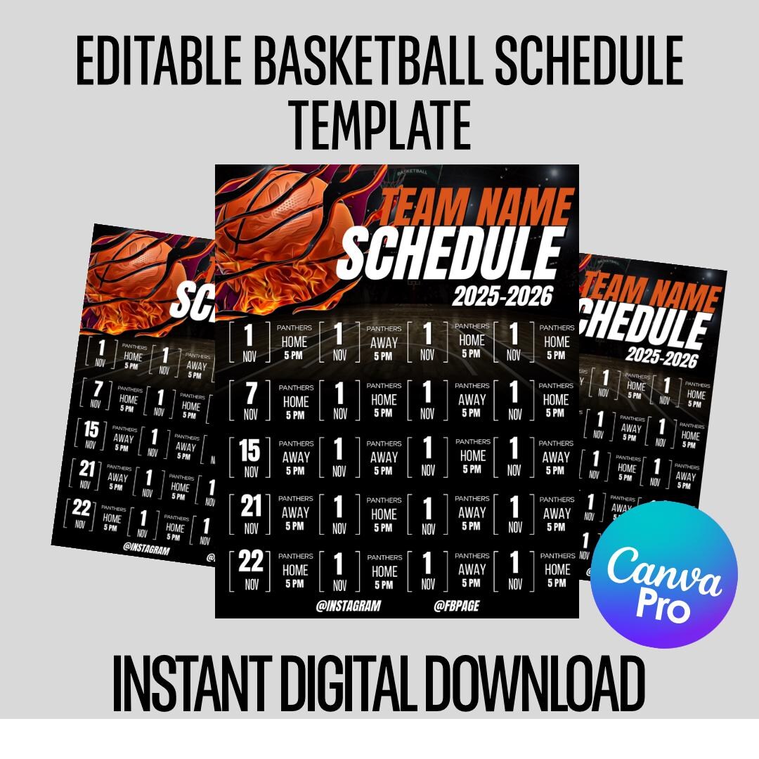 Editable Basketball Schedule Template | Canva Pro | Instant Digital ...