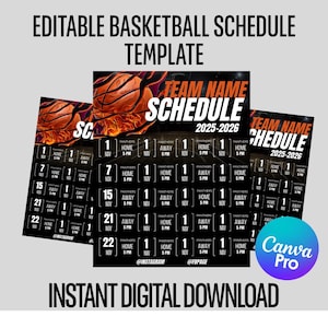 Editable Basketball Schedule Template | Canva Pro | Instant Digital ...