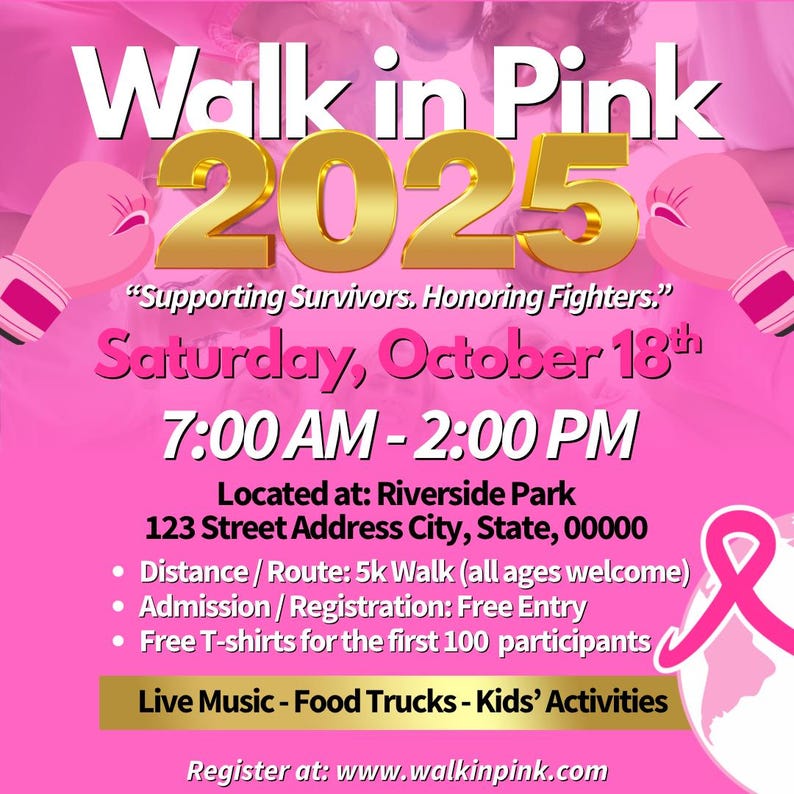 Breast Cancer Walk Flyer Template: Pink Ribbon Charity Fundraiser ...
