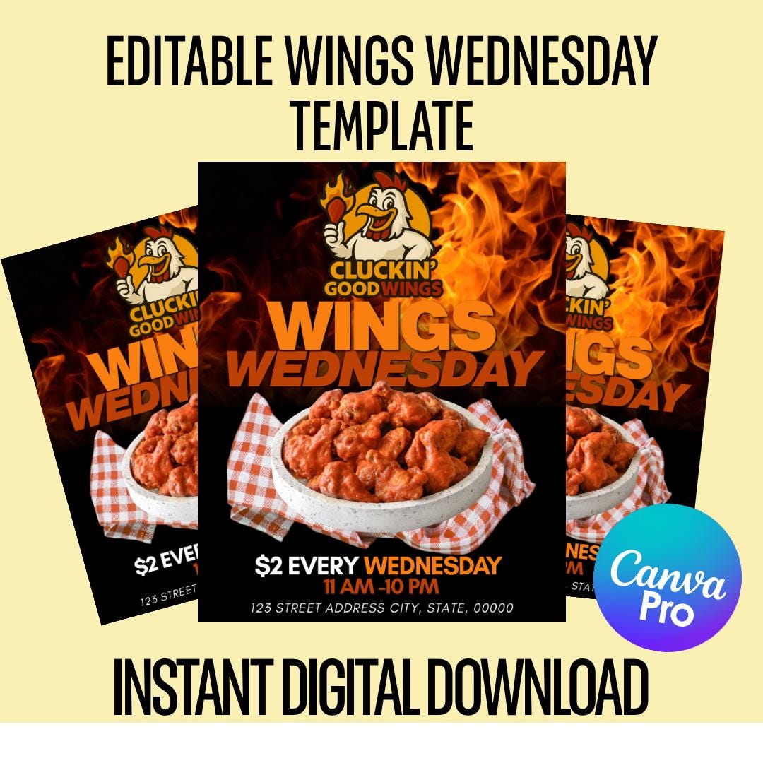 Wings Wednesday Flyer Template | Restaurant or Bar Promotion | Editable ...