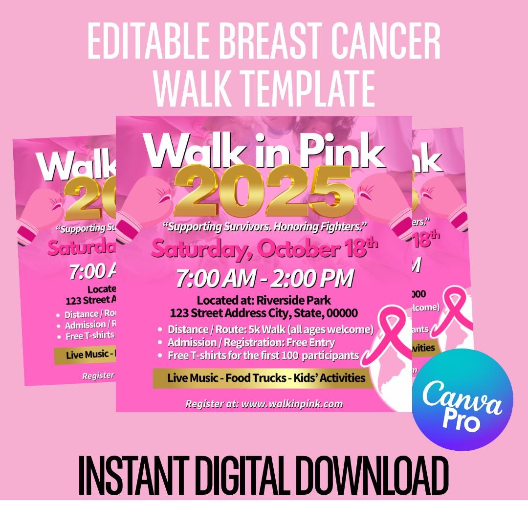 Breast Cancer Walk Flyer Template: Pink Ribbon Charity Fundraiser ...