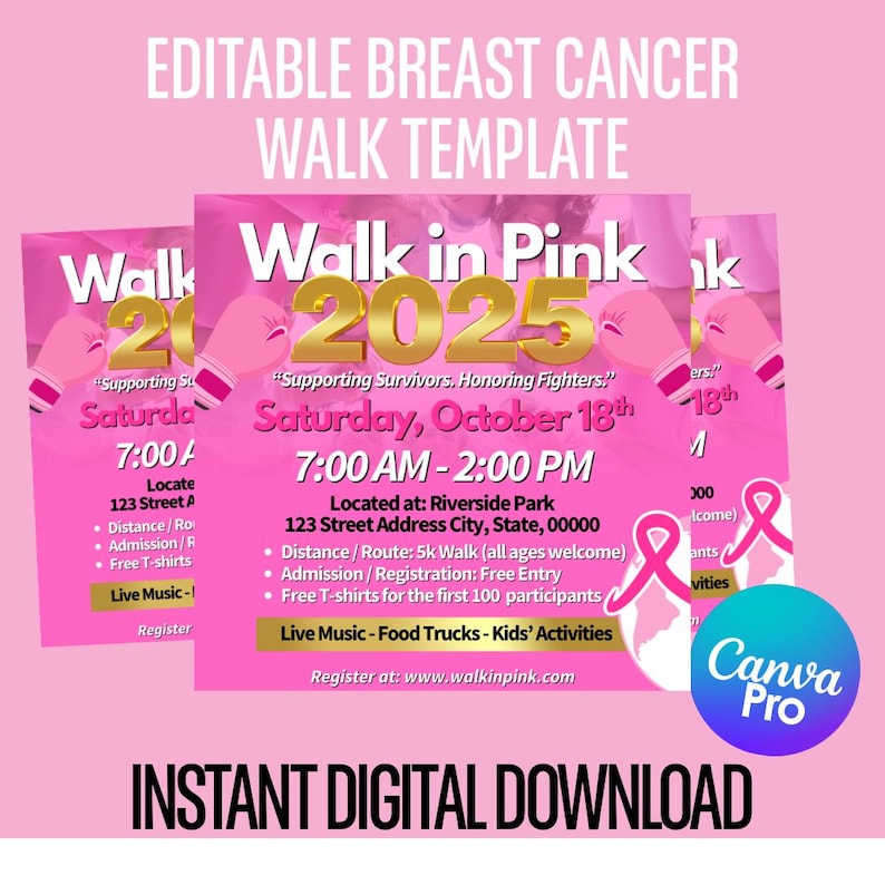 Breast Cancer Walk Flyer Template: Pink Ribbon Charity Fundraiser ...