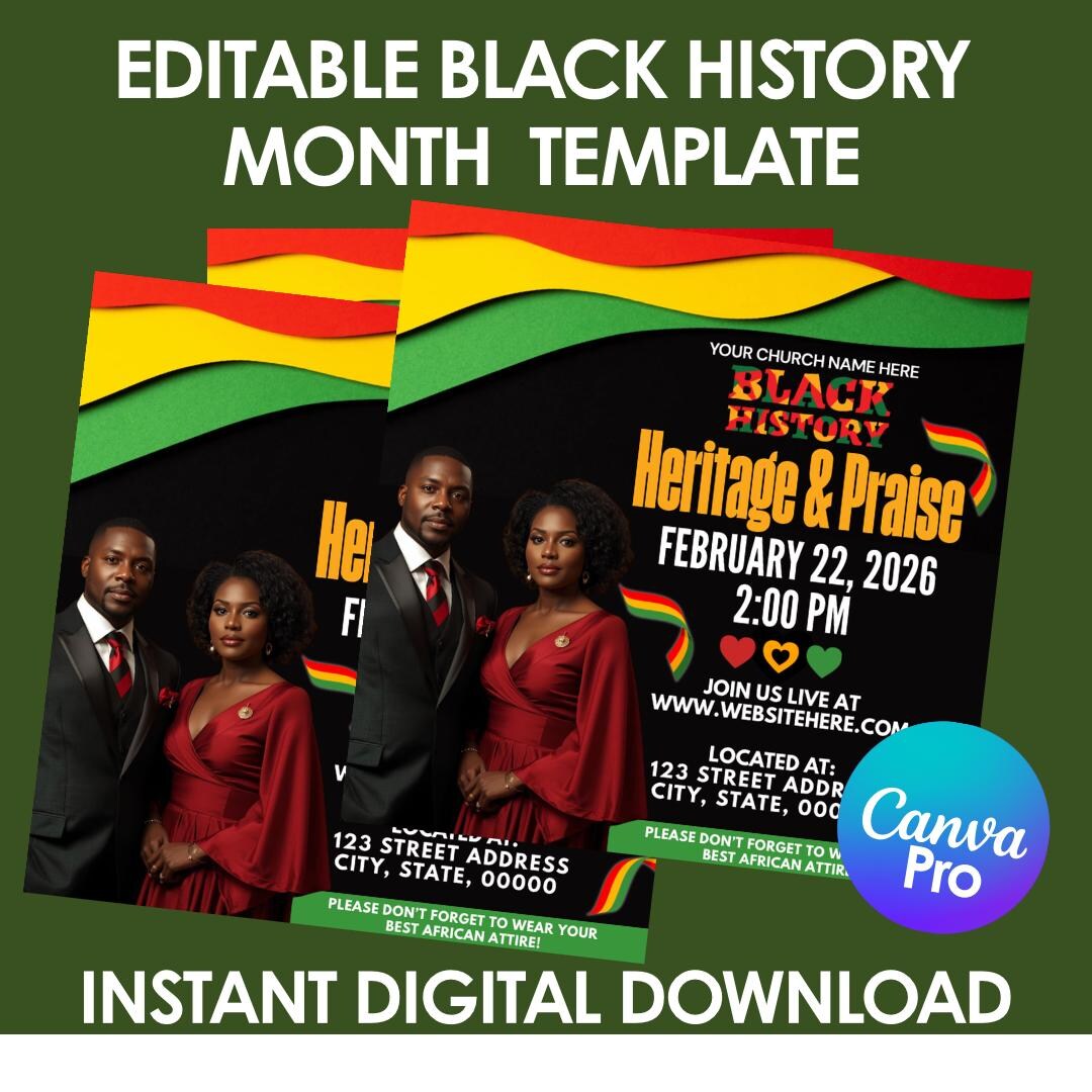 Black History Month Church Flyer | Heritage & Praise | Editable Canva ...