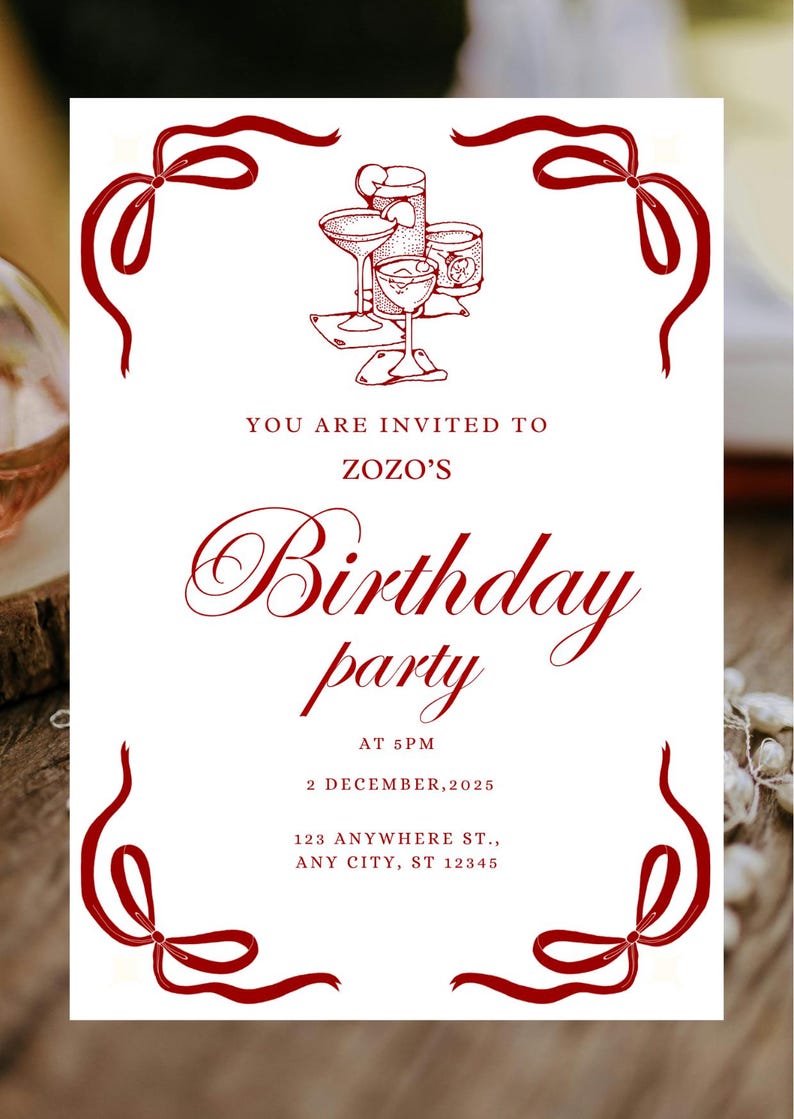 Editable Simple Red Birthday Invitation,birthday Party Invite, Bright ...