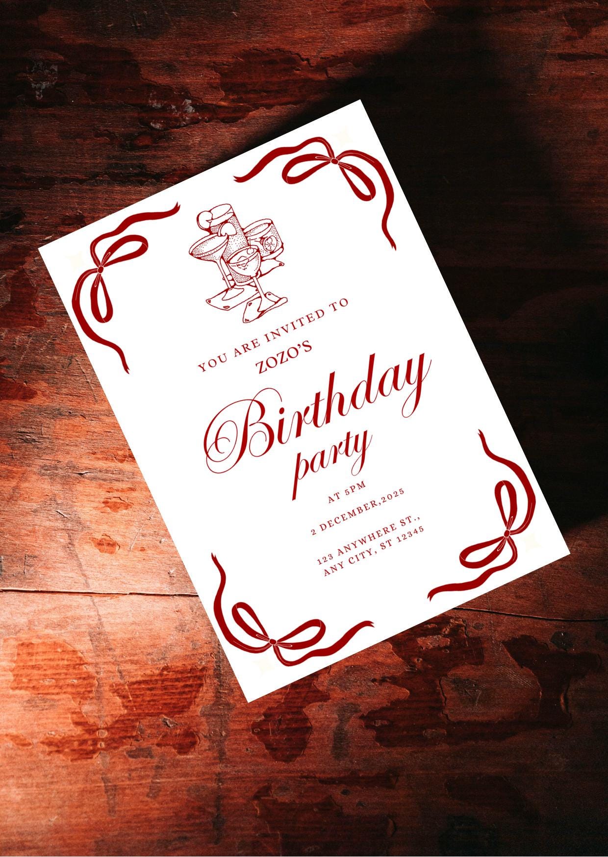 Editable Simple Red Birthday Invitation,birthday Party Invite, Bright ...