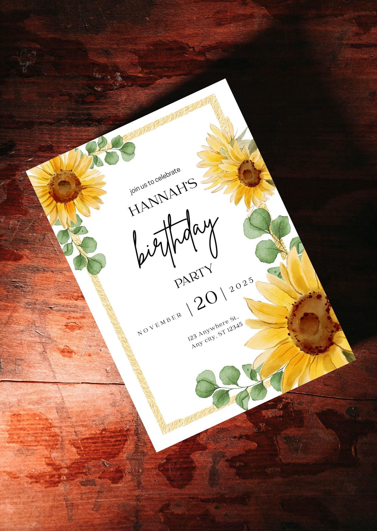 Sunflower Birthday Party Invitation: Green & Yellow, Editable (digital ...