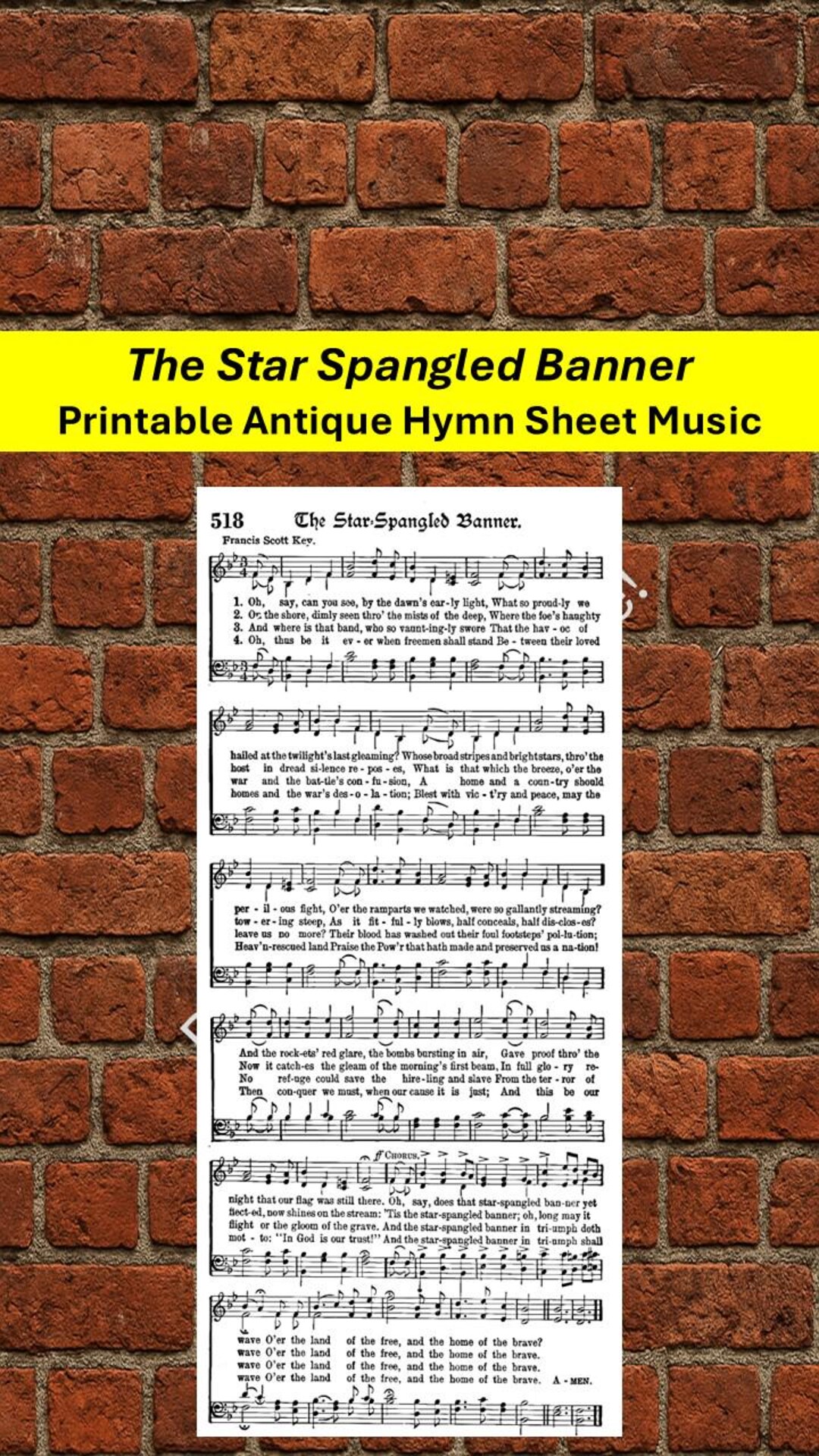 The Star Spangled Banner White Background Printable Antique Hymn Sheet ...