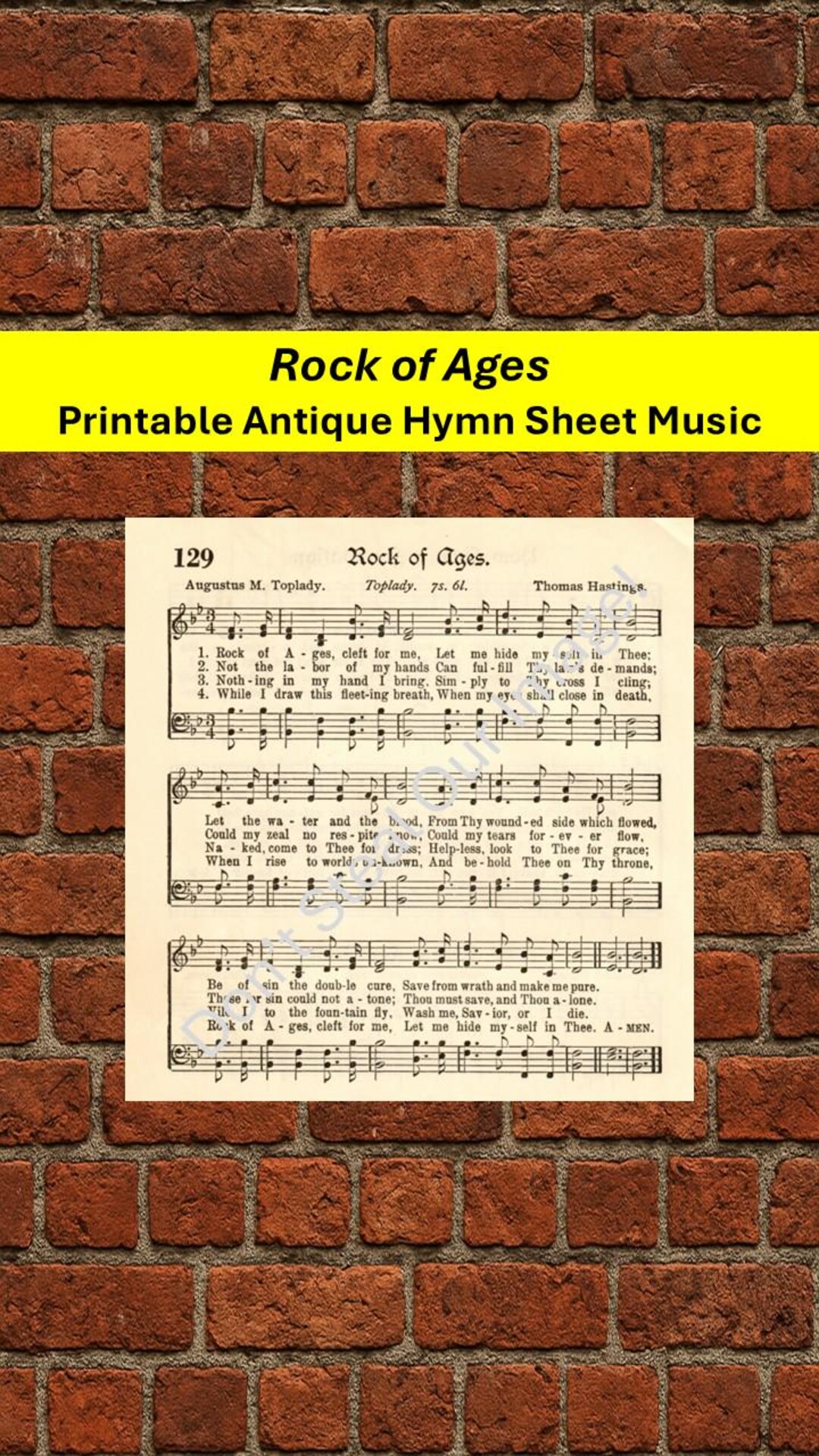 Rock of Ages Printable Antique Hymn Sheet Music - Etsy